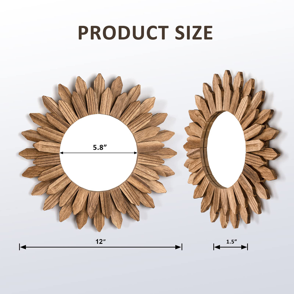 12 inch Sunburst Boho Wood Mirror OEM Custom - top-ease